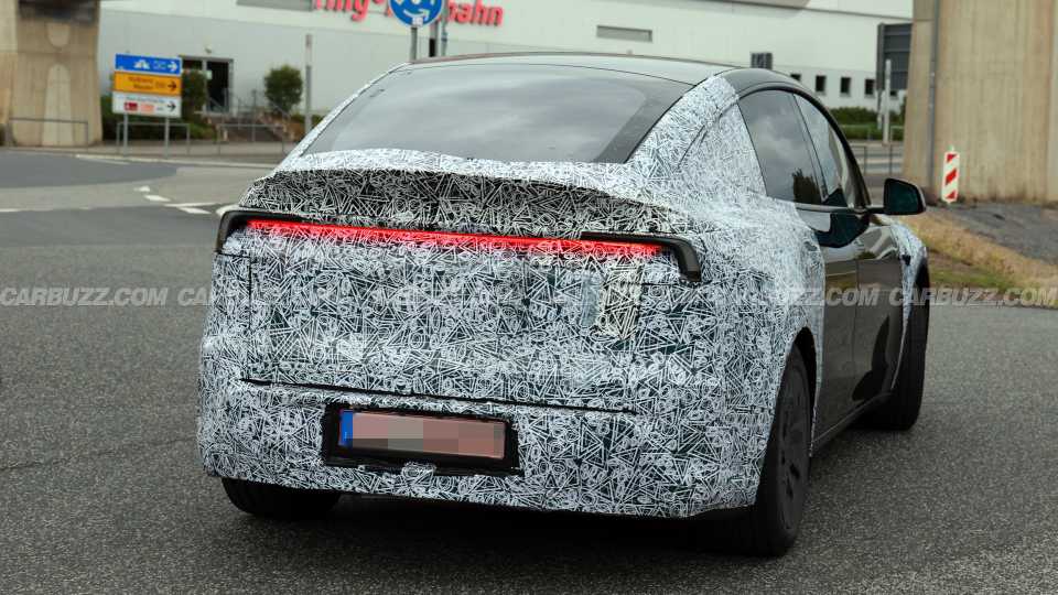 Tesla Model Y Long Wheelbase Spied Testing Near Germany's Famed Race Track