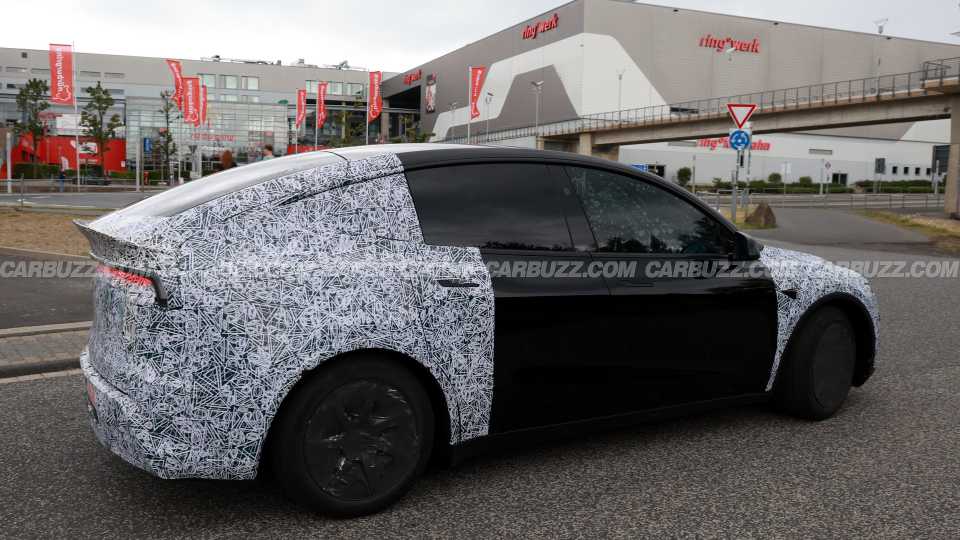 Tesla Model Y Long Wheelbase Spied Testing Near Germany's Famed Race Track