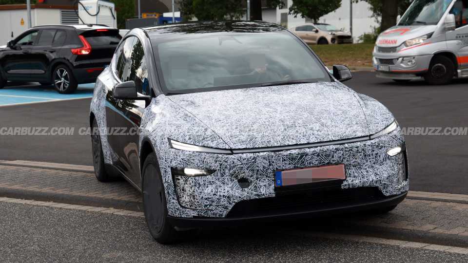 Tesla Model Y Long Wheelbase Spied Testing Near Germany's Famed Race Track
