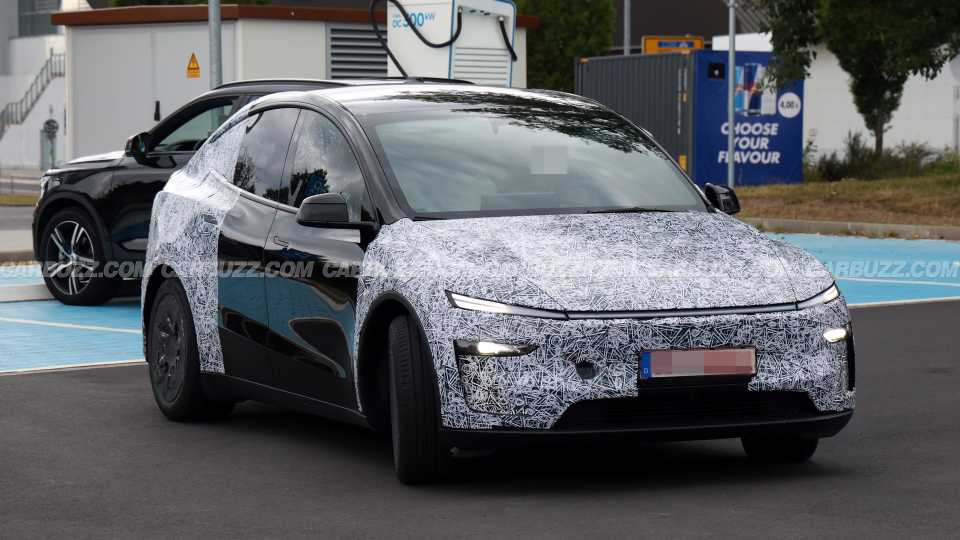 Tesla Model Y Long Wheelbase Spied Testing Near Germany's Famed Race Track