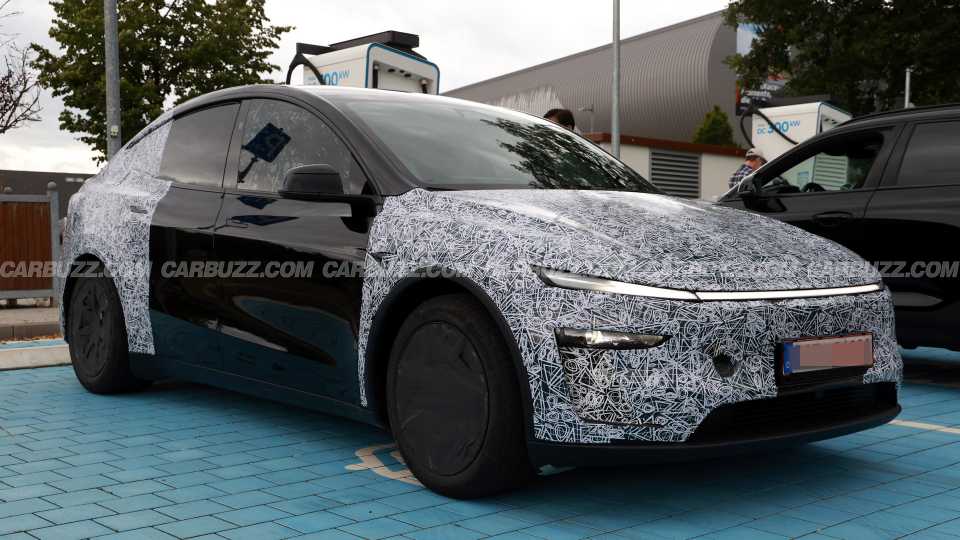 Tesla Model Y Long Wheelbase Spied Testing Near Germany's Famed Race Track