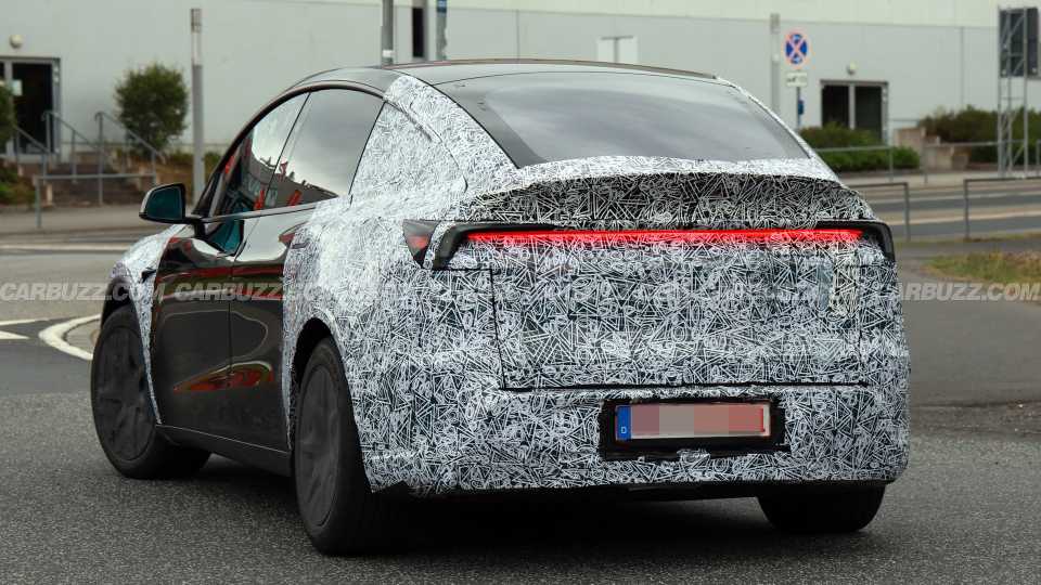 Tesla Model Y Long Wheelbase Spied Testing Near Germany's Famed Race Track