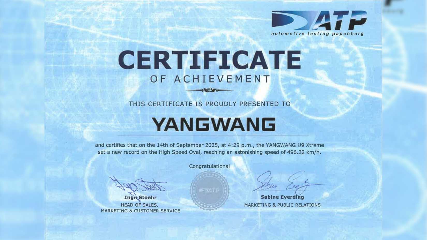 Yangwang U9 Xtreme Sets 308.3 MPH Top Speed Record