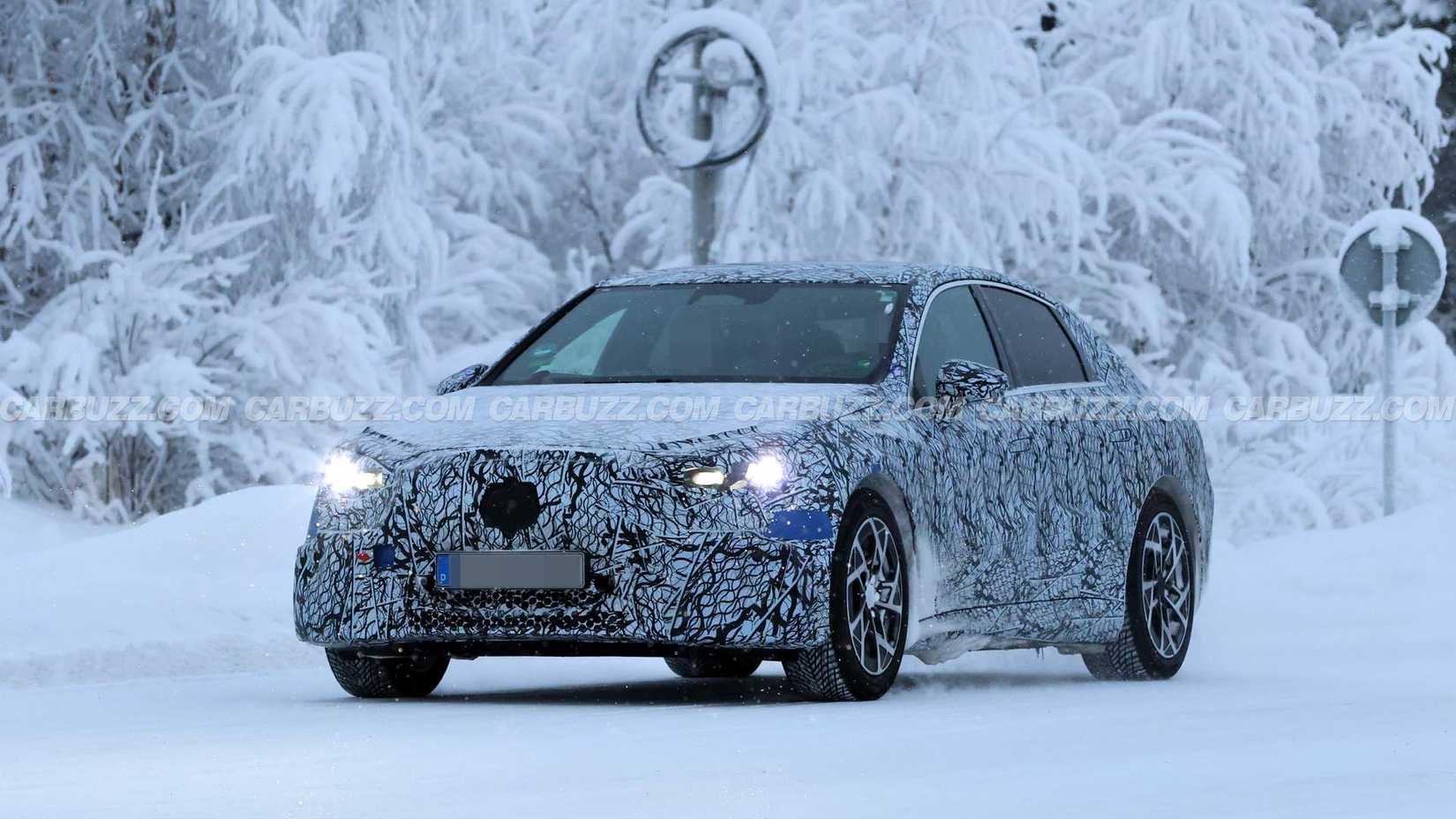 Mercedes-Benz C-Class EV Prototype Spied In The Snow With A Strange Grille