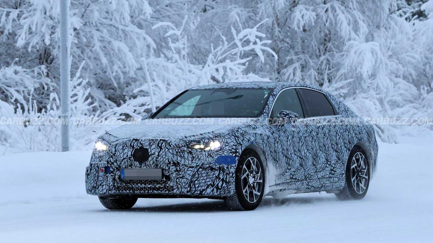 Mercedes-Benz C-Class EV Prototype Spied In The Snow With A Strange Grille