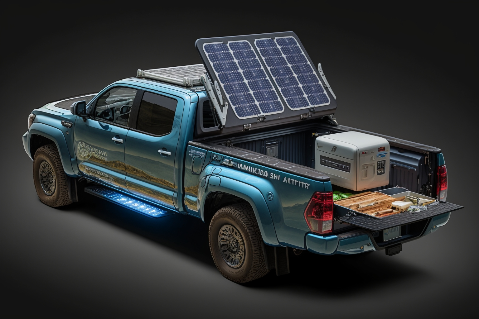 Truck bed solar panels store