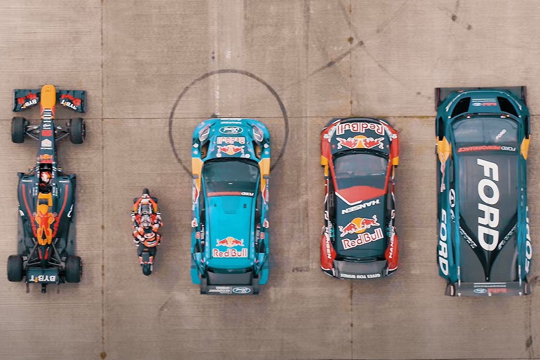 Red Bull F1 Car, MotoGP Bike, Rally Cars, And SuperVan Go Dragging