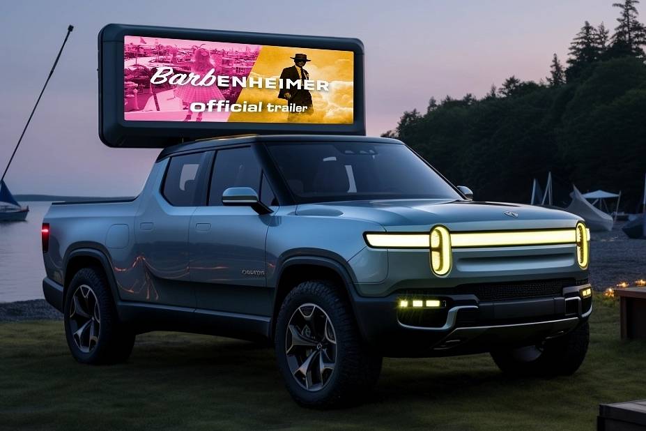 Rivian Creates Mobile Movie Projector For R1T Gear Tunnel