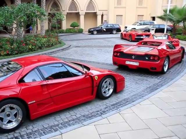 Four Generations of Ferrari Hypercars Sit Outside Dubai Hotel