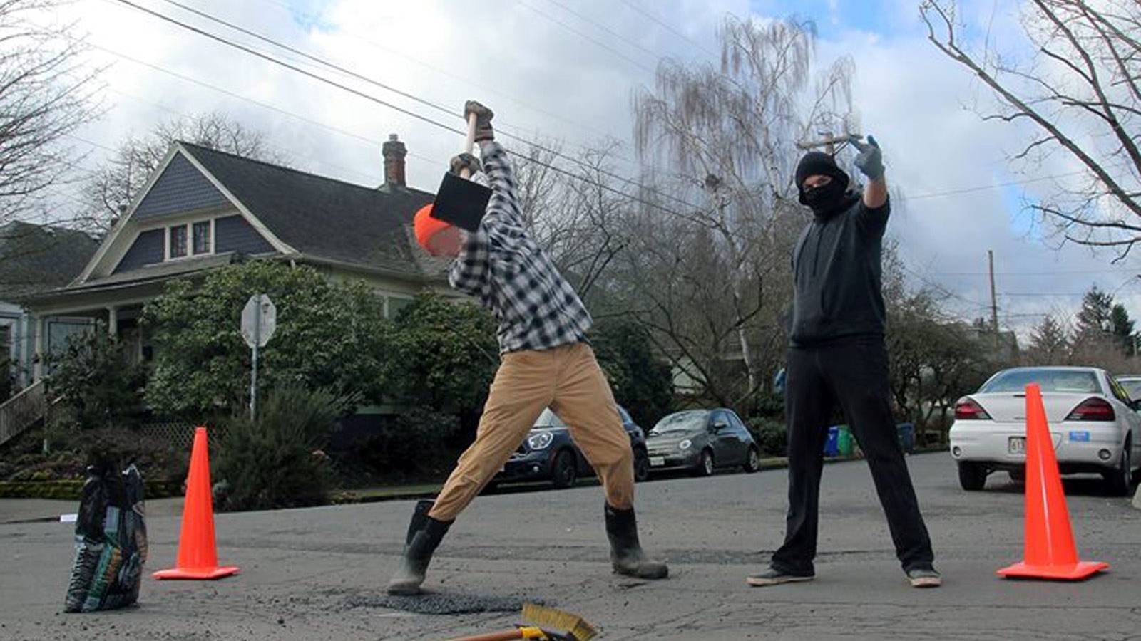 Anarchists Are Fixing Potholes In Portland