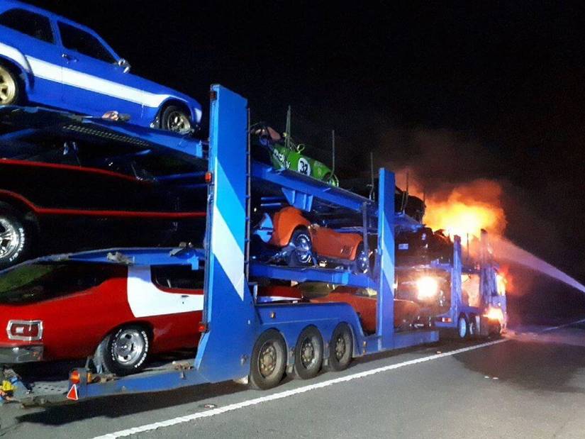 Transformers Movie Cars Set Ablaze In Transporter Fire