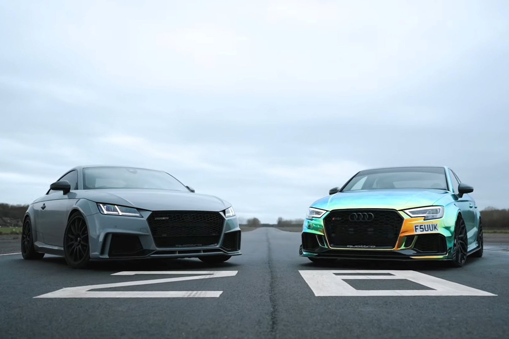 1,300-HP Audi RS Drag Race: Audi TT RS Vs. Audi RS3