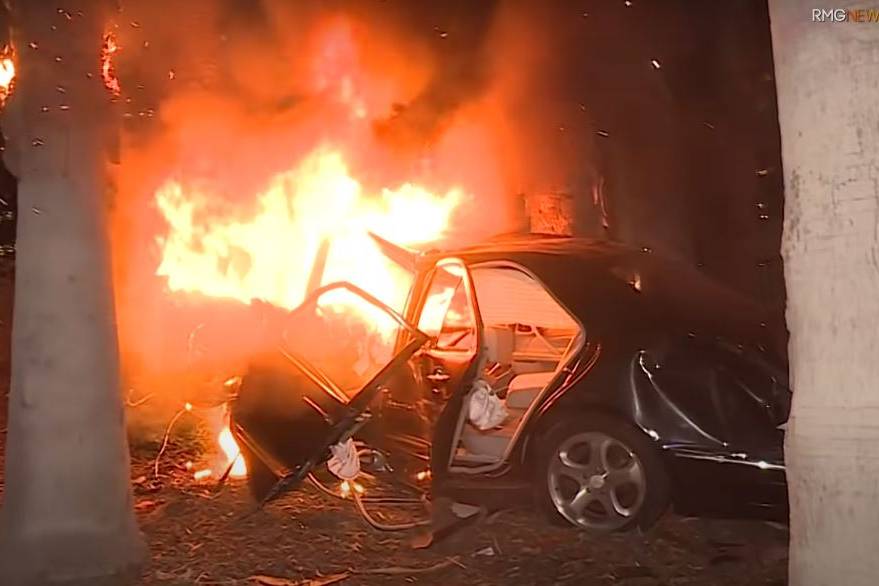 Mercedes Flies Off Overpass And Bursts Into Flames In Horror Crash