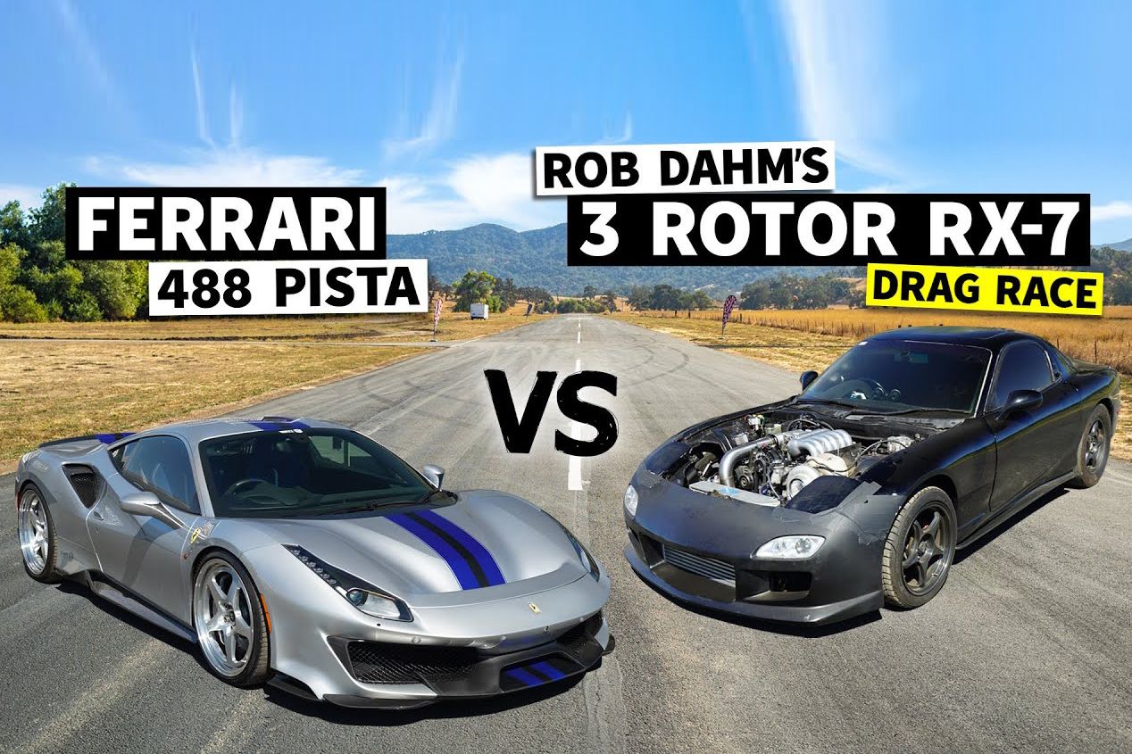 Drag Race: Terrifying Mazda RX-7 Vs. Ferrari 488 Pista