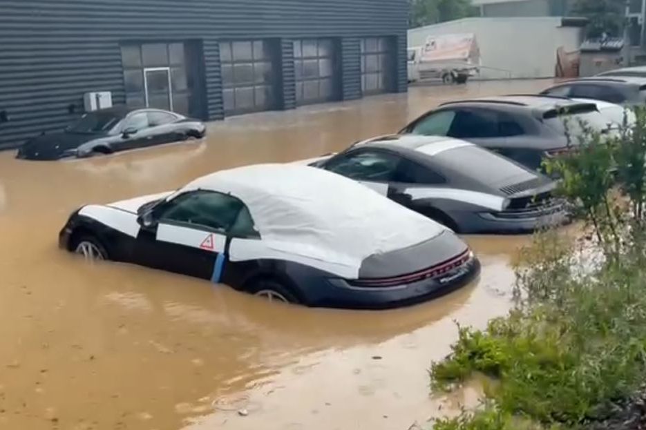 Devastating Flooding Strikes German Porsche Dealership