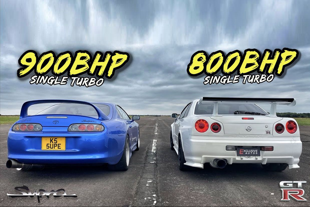JDM Drag Race: 900-HP Toyota Supra Vs. 800-HP Nissan GT-R