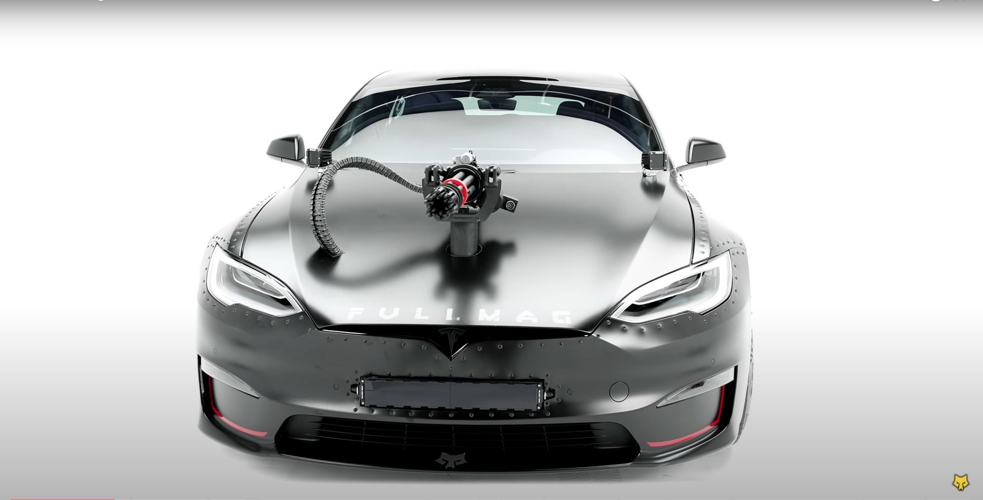 Someone Mounted A Mini Gun To A Tesla Model S Plaid