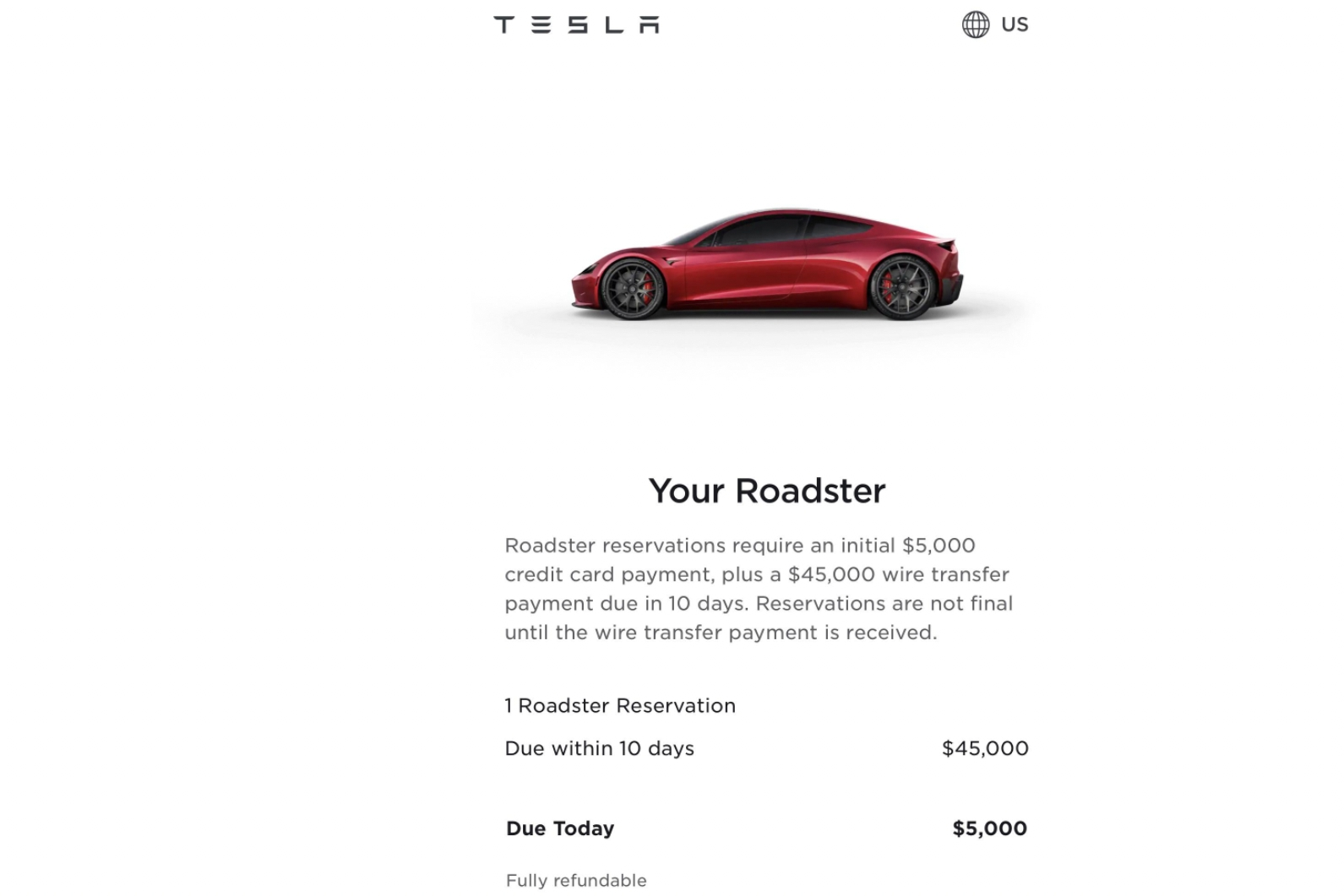 Tesla roadster reservation store